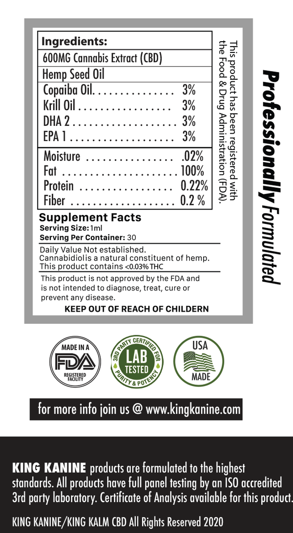 KING KALM Copaiba And CBD Oil For Dogs and Cats 600mg